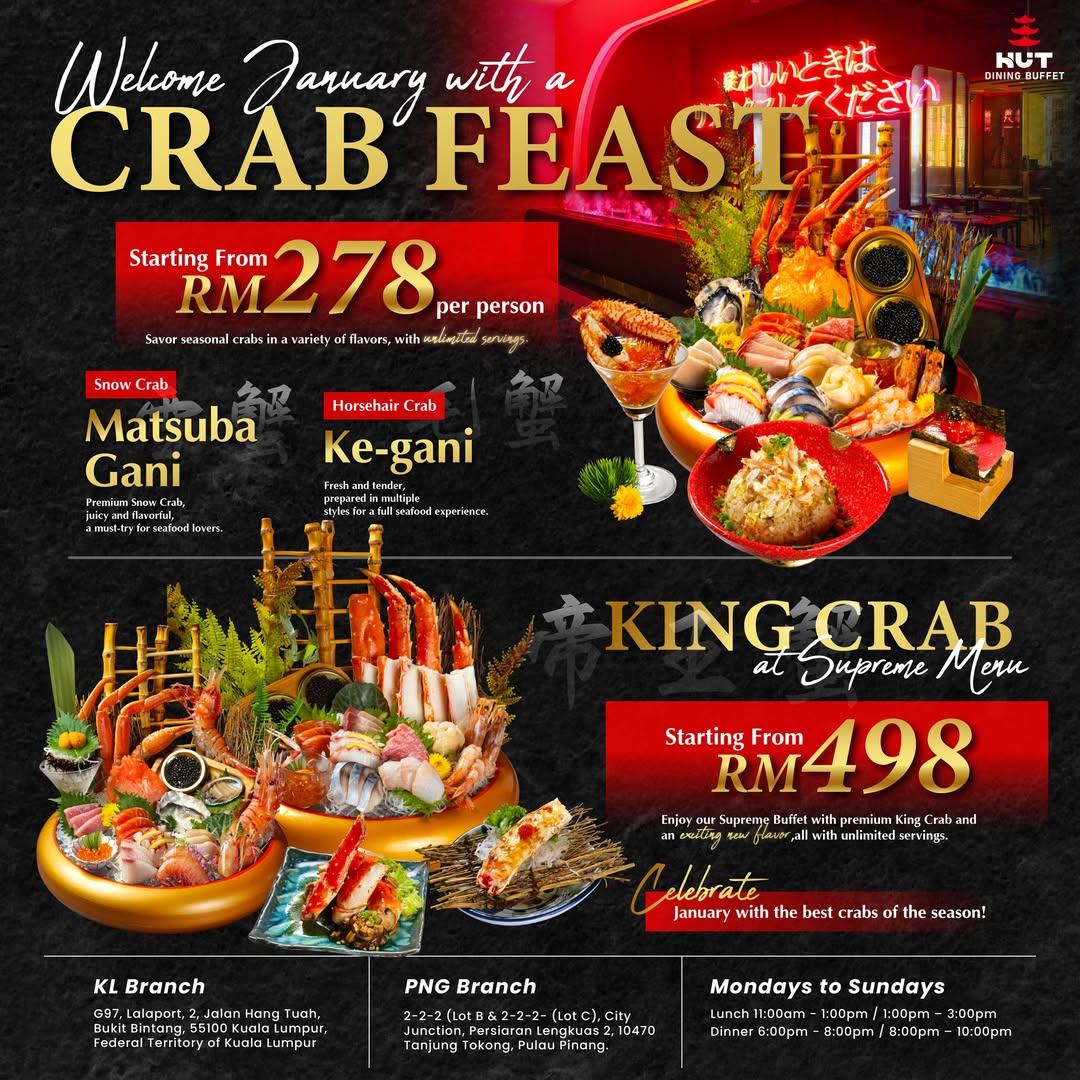 Unlimited January Crab Feast at Hut Dining Buffet | Lalaport Bukit ...